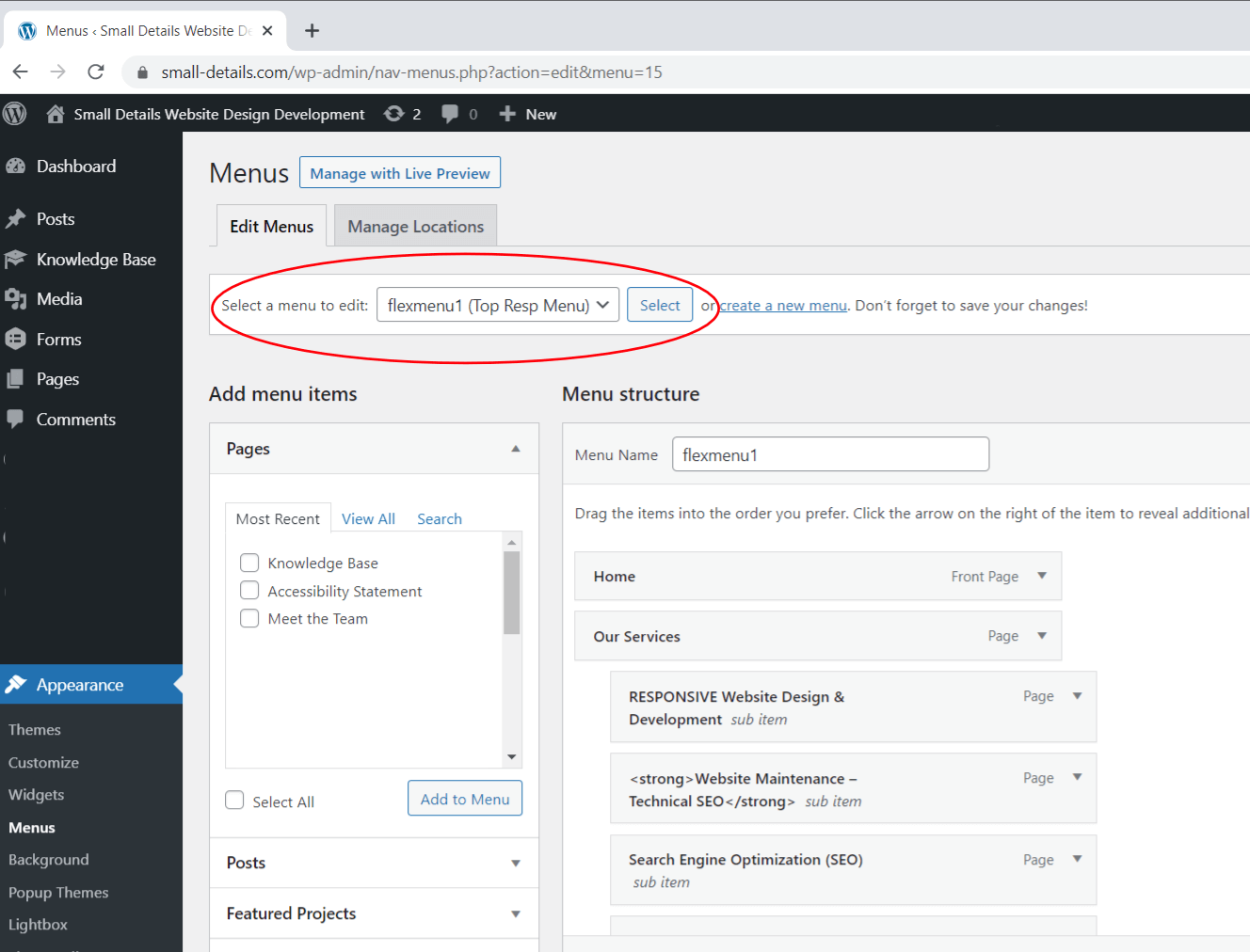 Adding Pages to Site Navigation (Menus) - Small Details Website Design ...